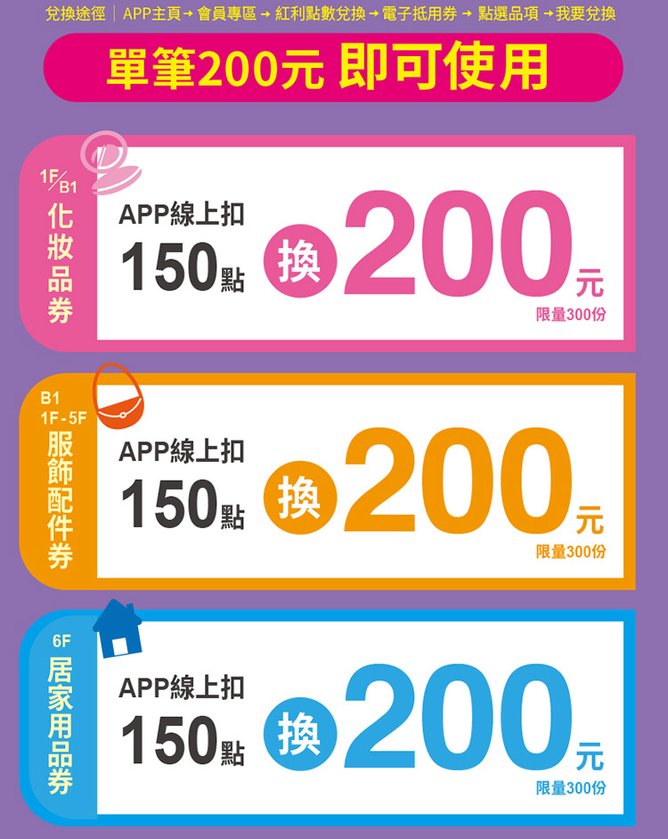 統一時代百貨APP點數 150點換200元 | beanfun!