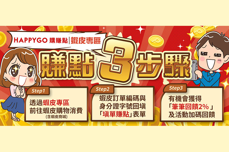 HAPPY GO蝦皮專區 輕鬆拿2%回饋 | beanfun!