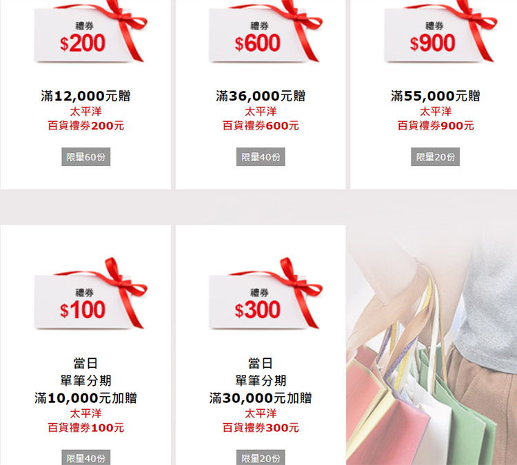 太平洋百貨週年慶 刷卡最高送$1200禮券 | beanfun!